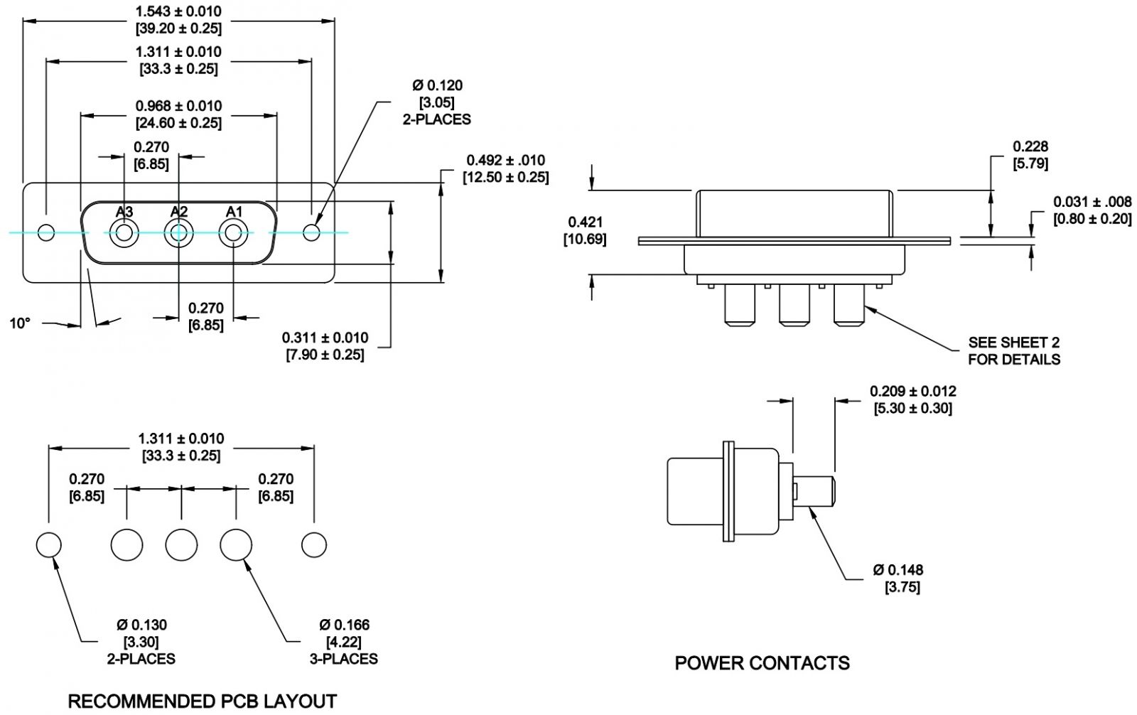 מחבר D-TYPE COMBO - נקבה למעגל מודפס - 40A - DA-3W3 - טלמיר אלקטרוניקה